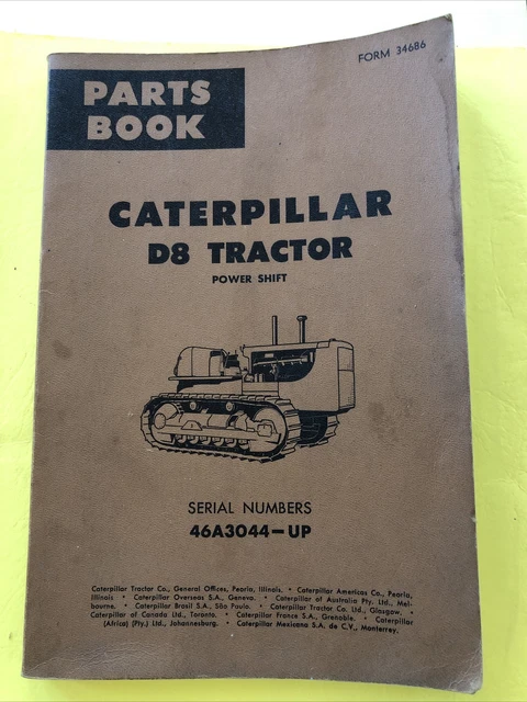 VINTAGE CATERPILLAR MODEL D8 Tractor Crawler Bulldozer Manual Book ...