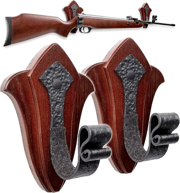 SHOTGUN RIFLE GUN Rack Wall Mount Display Gun Bow Real Hardwood Hanger ...