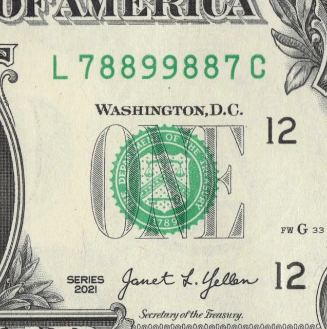 LADDER RADAR FANCY Serial Number One Dollar Bill L78899887C 7s 8s 9s FW ...