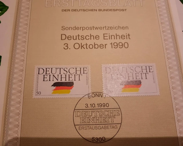 SONDERPOSTWERTZEICHEN ERSTTAGSBLATT: DEUTSCHE Einheit 3. Oktober 1990 ...