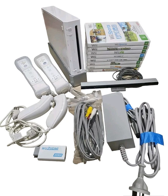 NINTENDO WII CONSOLE Bundle 2 Controller 2 Motion Plus 8 Games RVL-001 ...
