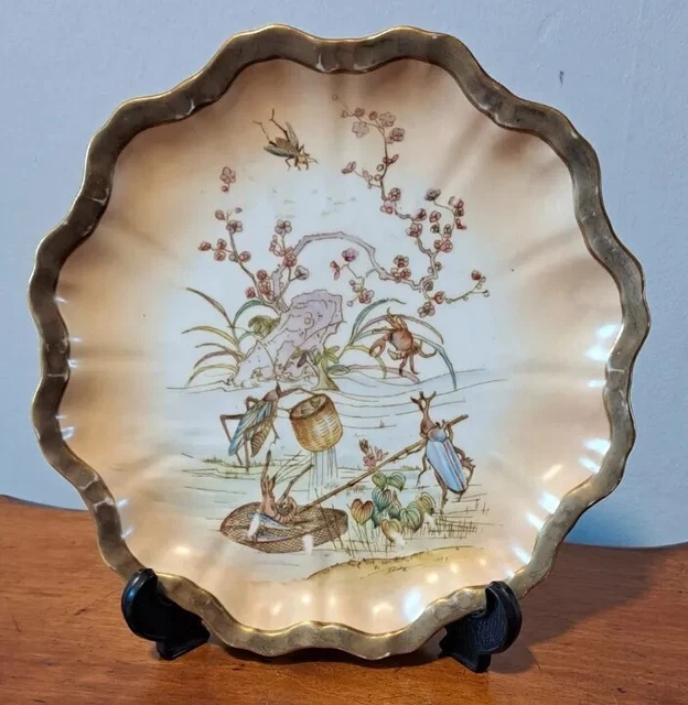 ANTIKER DOULTON BURSLEM handbemalter Teller mit Insekten Angeln EUR 46 ...