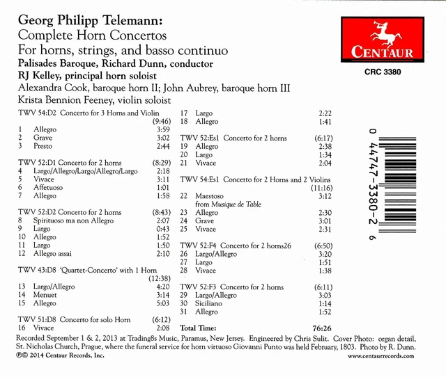 GEORG PHILIPP T Telemann: Complete Horn Concertos for horns, strings ...