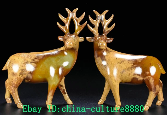 5,5 POUCES NATUREL Wada Old jade cerf fleur animal statue paire EUR 1. ...