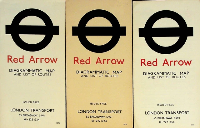 LONDON TRANSPORT RED Arrow Diagrammatic Map & List of Routes 1974.75.76 ...