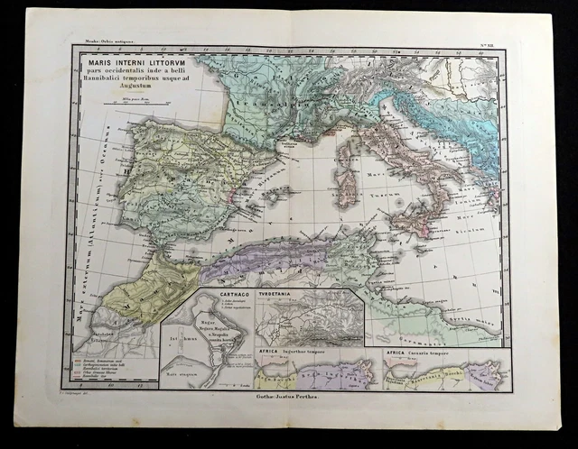 ROMAN EMPIRE EUROPE Map Hispania Numidia Italy Gaul Antique Engraving ...