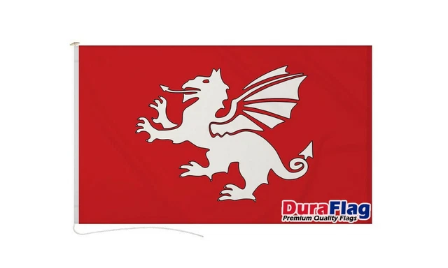 ENGLISH WHITE DRAGON (C) 90cm x 60cm FLAG DURAFLAG Hard Wearing Rope ...