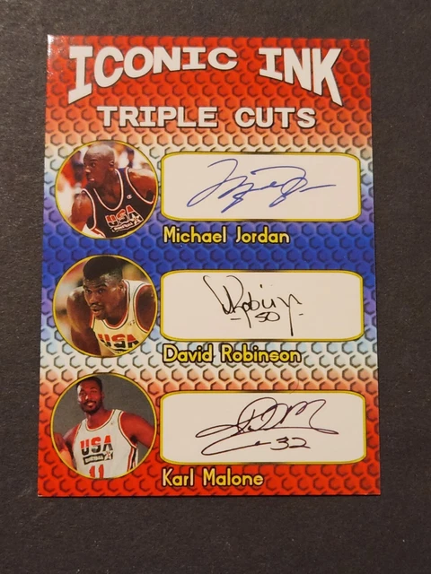 ICONIC INK TRIPLE Cuts Michael Jordan David Robinson Malone Fascimile ...