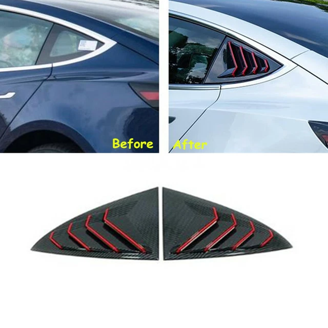CARBON FIBER REAR Window Louver Shutter Cover Trim For Tesla Model 3 ...