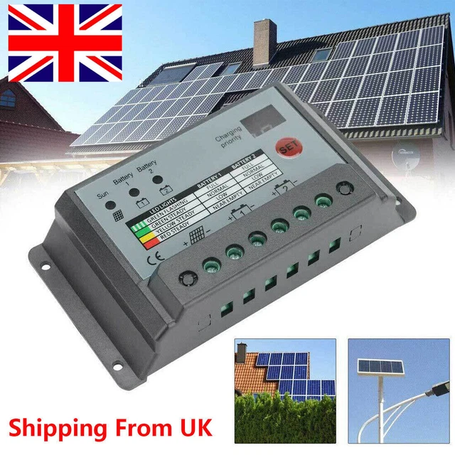 SOLAR CHARGE CONTROLLER Batteries Panel Dual Battery Regulator For 12V ...