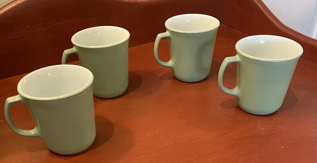 FOUR (4) PYREX Milk Glass Mint Save Green Coffee Cups Mugs D Handle £27 ...
