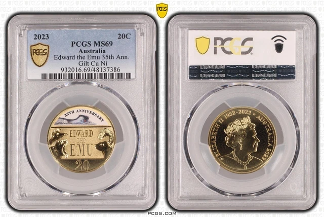 AUSTRALIA 2023 EDWARD the Emu 20c Gold Plated PCGS MS69 Eq Top Pop #7386 £171.02 - PicClick UK