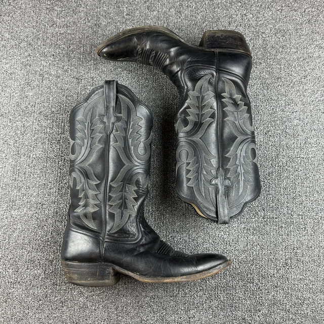 VINTAGE RIOS OF Mercedes Men's 9 B Black Leather Western Cowboy Boots ...