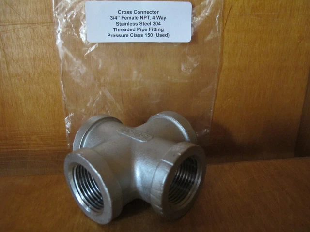 3/4” FNPT, CROSS Connector, Stainless Steel 304, Coupling Pipe Fitting ...