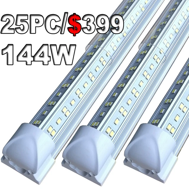 25/PACK 8FT LED Shop Light T8 144W Linkable Ceiling Tube Fixture ...
