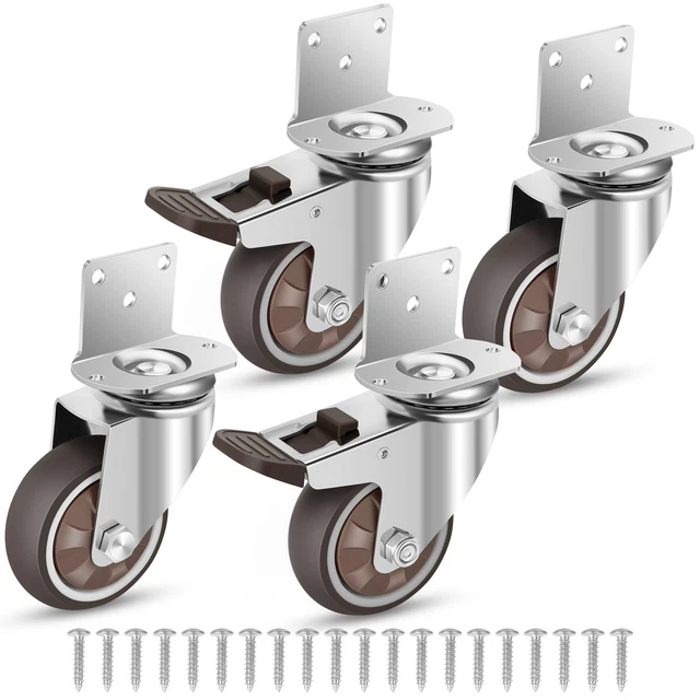 3 INCH SIDE Mount Casters Wheels, L-Shaped Rubber Caster Set of 4, Ball ...