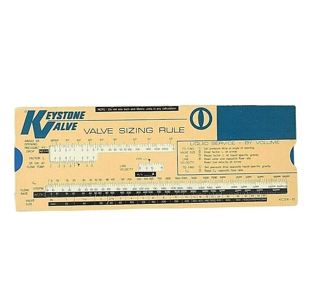 KEYSTONE SLIDE RULE Valve Sizing Gas Steam Liquid Line Velocity Vintage ...
