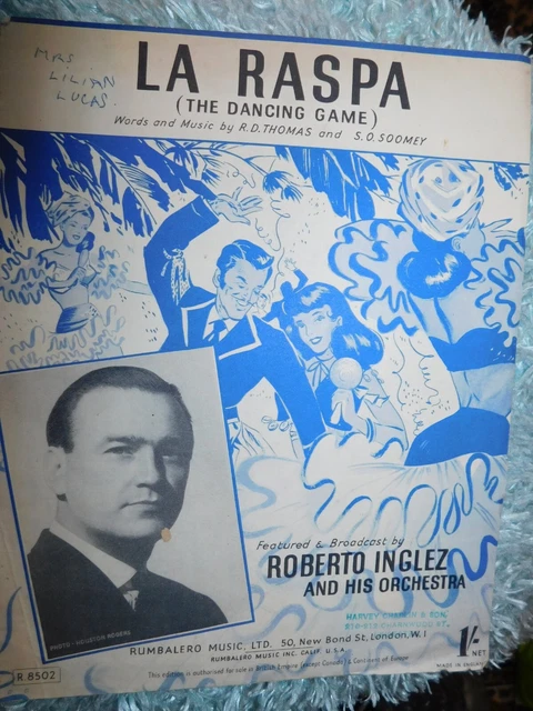 VINTAGE ORIGINAL SHEET Music 1949 La Raspa Dancing Game Roberto Inglez ...