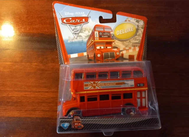 DISNEY PIXAR CARS 2 #4 Double Decker Bus DELUXE 1:55 Diecast Mattel ...