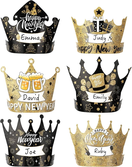 HAPPY NEW YEAR Hats, 12 Pcs Paper Crowns New Years Eve Hats 6 Styles ...