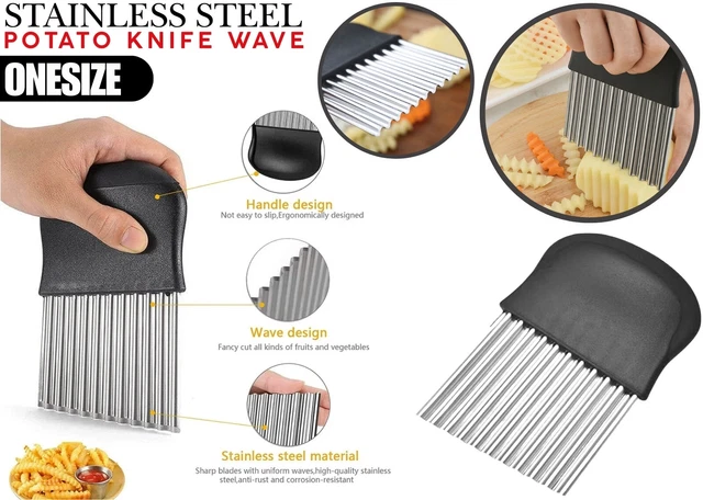 POTATO CRINKLE CUTTER Stainless Steel Chips Chopper Wave Fries Slicer £ ...