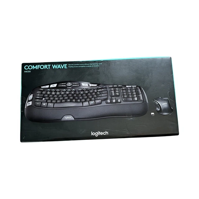 LOGITECH MK550 ERGONOMIC Wireless Wave Keyboard & Mouse Combo NEW IN ...