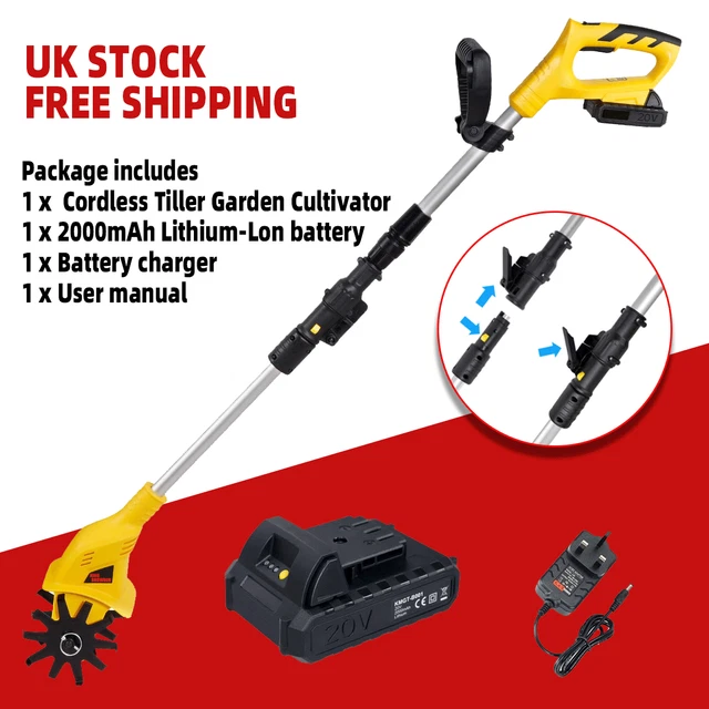 20V BATTERY CORDLESS Tiller Rotary Hoe Mini Garden Rotavator w/ User ...