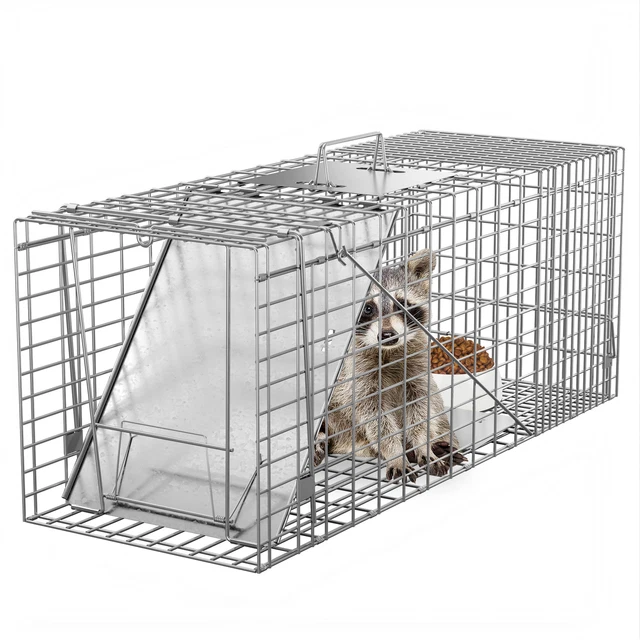 STEEL ANIMAL TRAP | 32"x12"x13" Large Cage Spring Loaded Pests Rodents ...