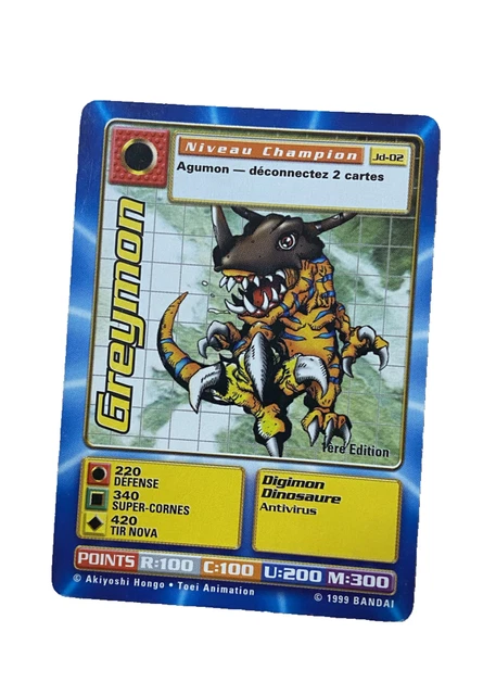 CARTE GREYMON DIGIMON 1999 French card niveau champion bandai JD-02 EUR ...
