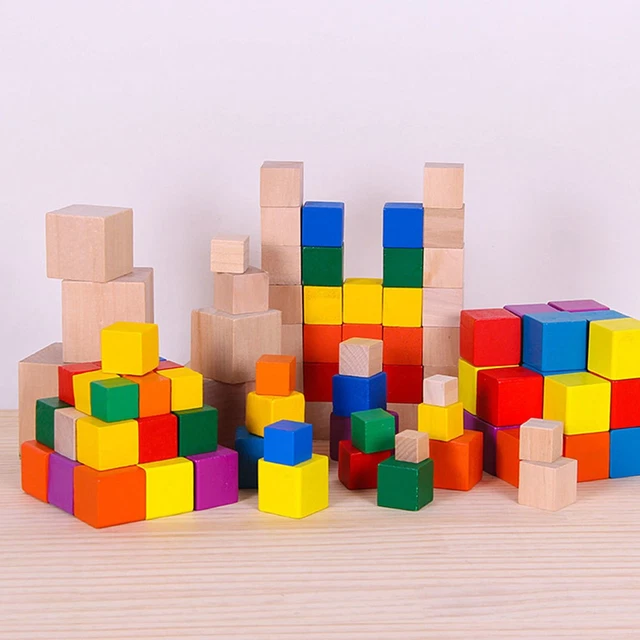 50 PCS SMALL Wooden Cube Blocks for Mathematics Teaching and Craft Use ...