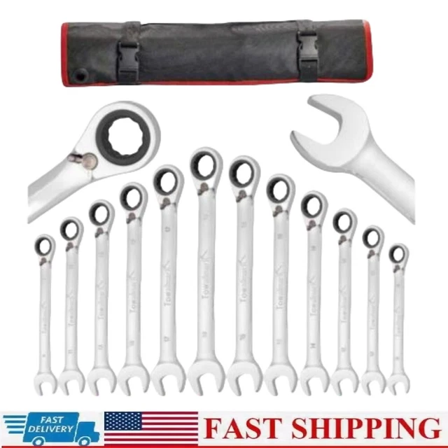 12-PIECE WRENCH SET Reversible Ratcheting Combination Set Metric ...