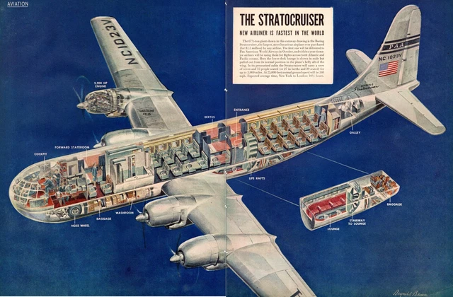 1948 VINTAGE CUTAWAY View BOEING STRATOCRUISER Pan American Airways ...