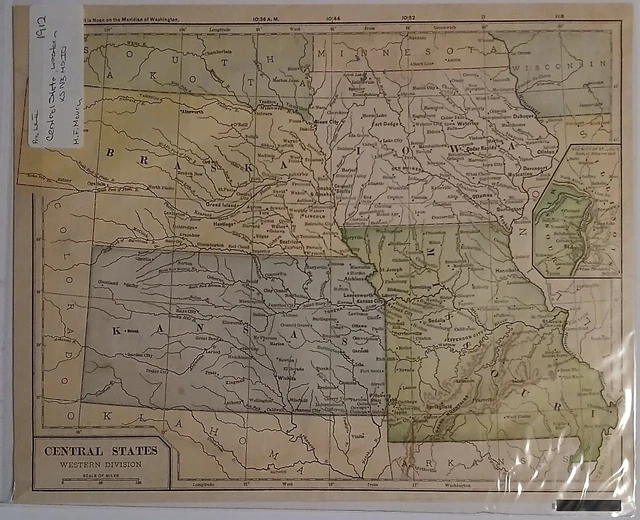ANTIQUE PRE WWI 1912 Map Of The Central States Western Division $15.99 ...