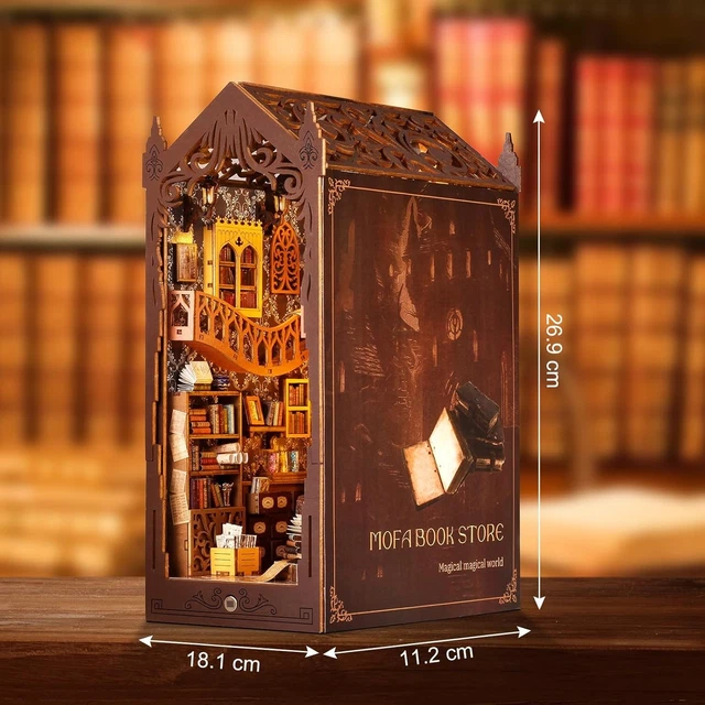 DIY BOOK NOOK Kit, Miniature Dollhouse Bookshelf Insert with LED Light ...