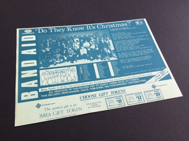 BAND AID TOP 50 Aria Chart Official Original Aussie Flyer 1985 EUR 24 ...