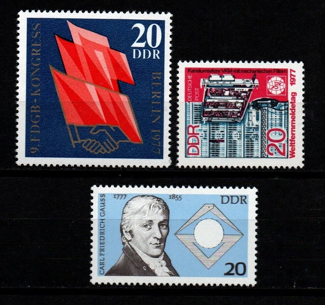 GERMANY DDR 1977 Sc# 1811-1813 Mint MNH Gauss trade union flag ITU day ...