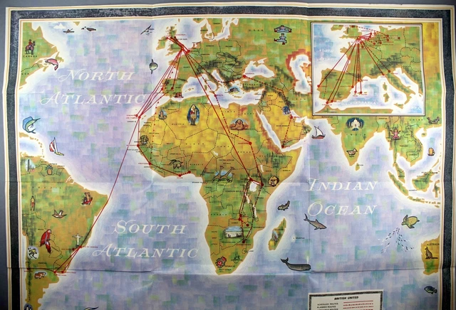 BUA BRITISH UNITED Airways Airline Route Map Poster Bac 1-11 Vickers ...