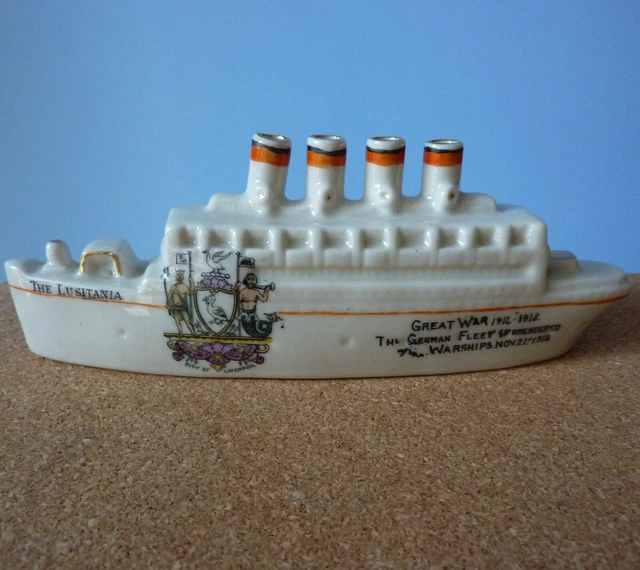 CARLTON CRESTED CHINA model of WW1 The Lusitania - Liverpool Crest £90. ...