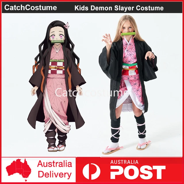 KIDS DEMON SLAYER Kamado Nezuko Cosplay Costume Kimono Girls Halloween ...
