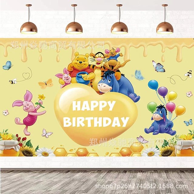 WINNIE THE POOH Happy Birthday Backdrop Photo Background Party Supplies ...