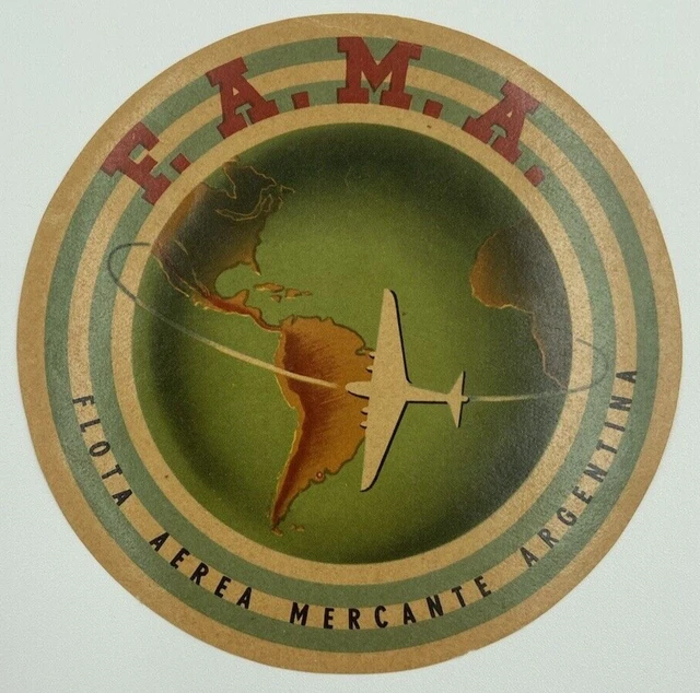 1940'-50'S FLOTA AEREA Mercante Argentina FAMA Luggage Label Poster ...
