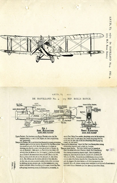 AIRCO DH4 DH 4 De Havilland WWI Biplane Manual 1917 RARE HISTORIC RAF ...