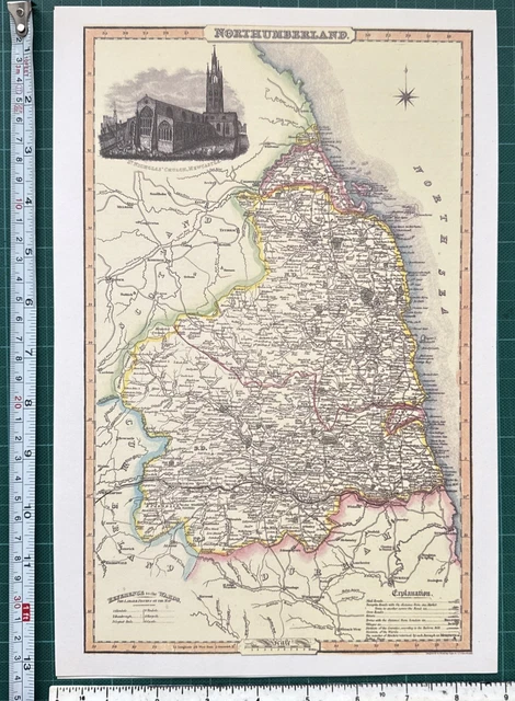OLD VICTORIAN RAILWAY Map Nortumberland, UK 1800s 1840 Pigot Antique ...