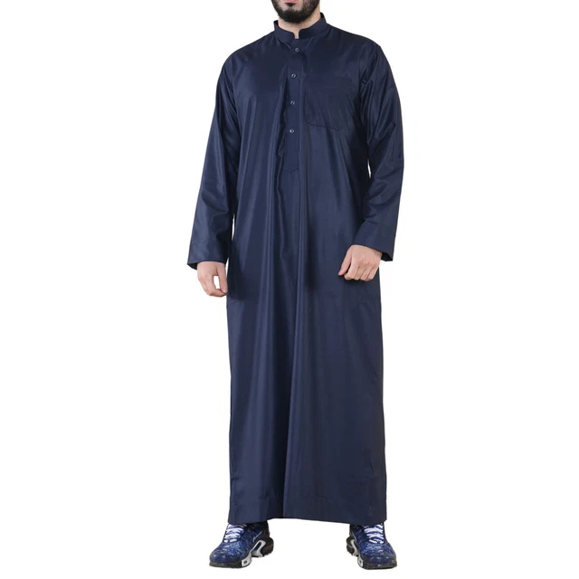 MENS BLUE THOBE Jubba Saudi Islamic Arabic Eid Cotton Kaftan Jubbah ...