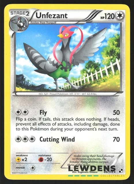 UNFEZANT - 86/114 - Rare - Black & White Base - Pokemon Card $3.00 ...