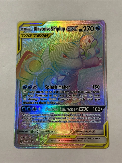 BLASTOISE AND PIPLUP GX - Tag-Team Pokemon Card Rainbow Rare - 253/236 ...