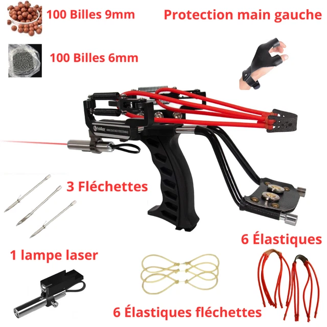 FRONDE LANCE-PIERRE PRO Ultra Puissant + Lampe Laser Fléchettes 200 ...
