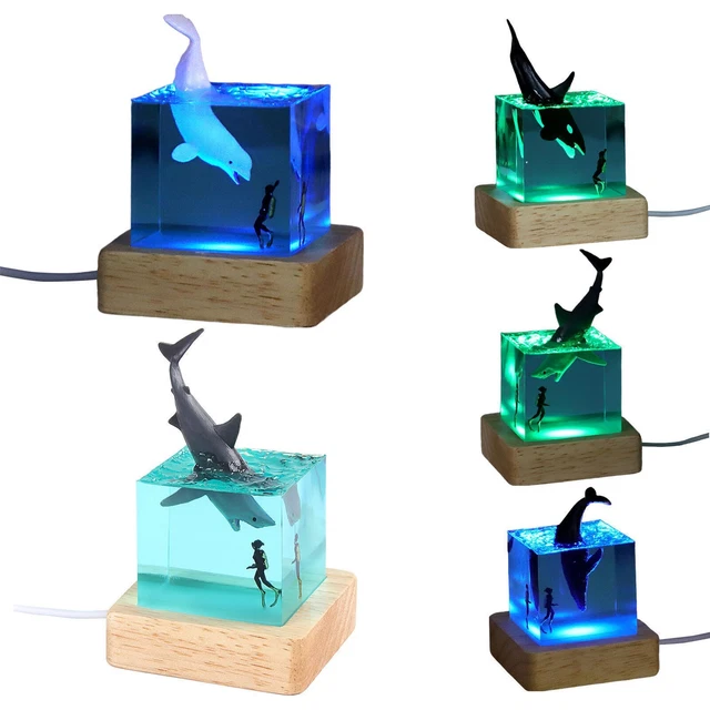SHARK DIVER DECORATION Resin LED Night Light Epoxy Resin USB LED ...