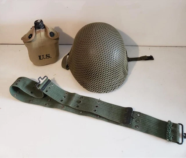 LOT OF WW2 Canteen Repo Vietnam Helmet and Liner Belt USA Military ...