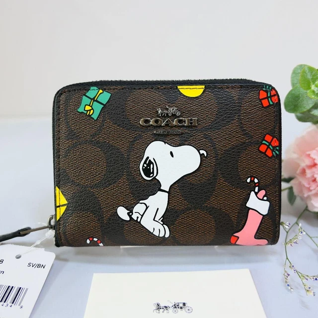 COACH CE708 PEANUTS Snoopy Small Zip Around Wallet Signature Canvas ...